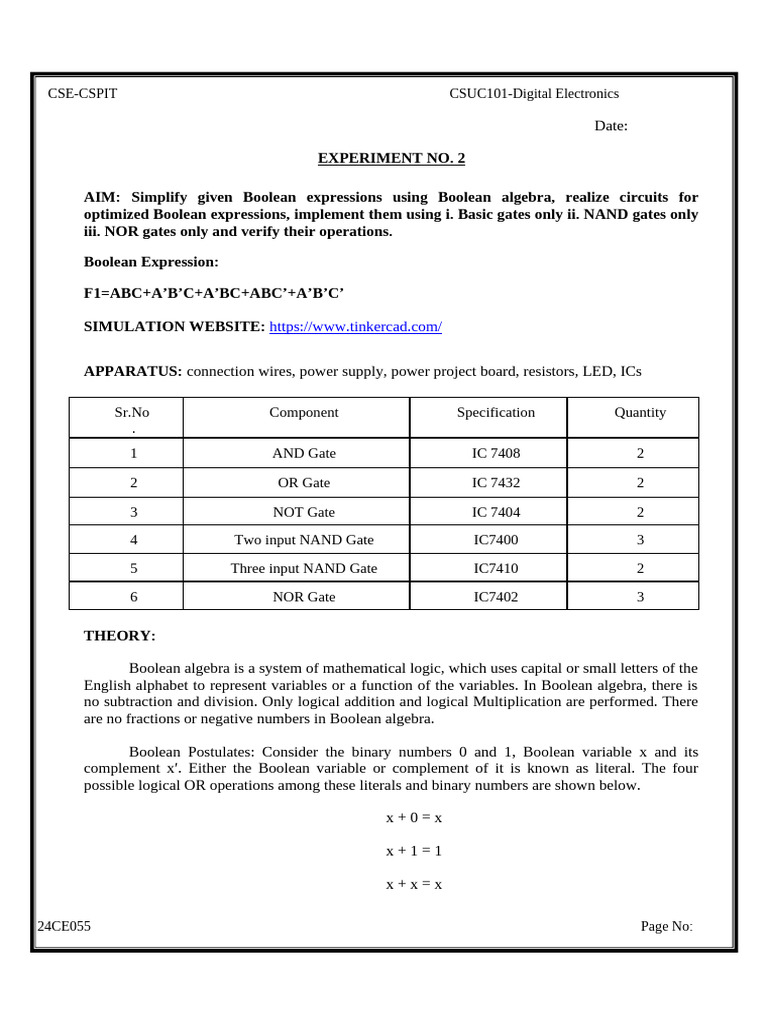 Format Exp2 Csuc101-De Ce Cspit For Upload On Teams | PDF | Boolean ...