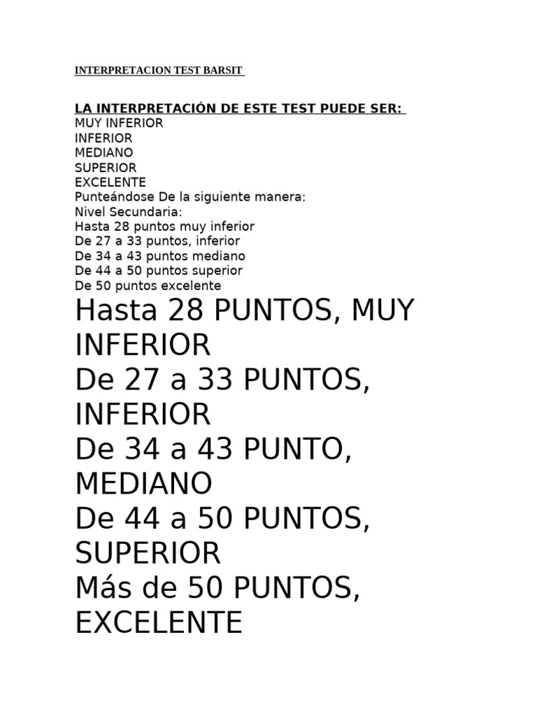 Interpretacion Test Barsit | PDF | Inteligencia | Aprendizaje