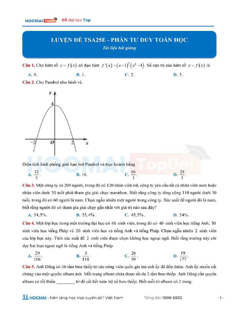 Buoi 05 Luyen de TSA25E Phan Tu Duy Toan Hoc de Thi | PDF