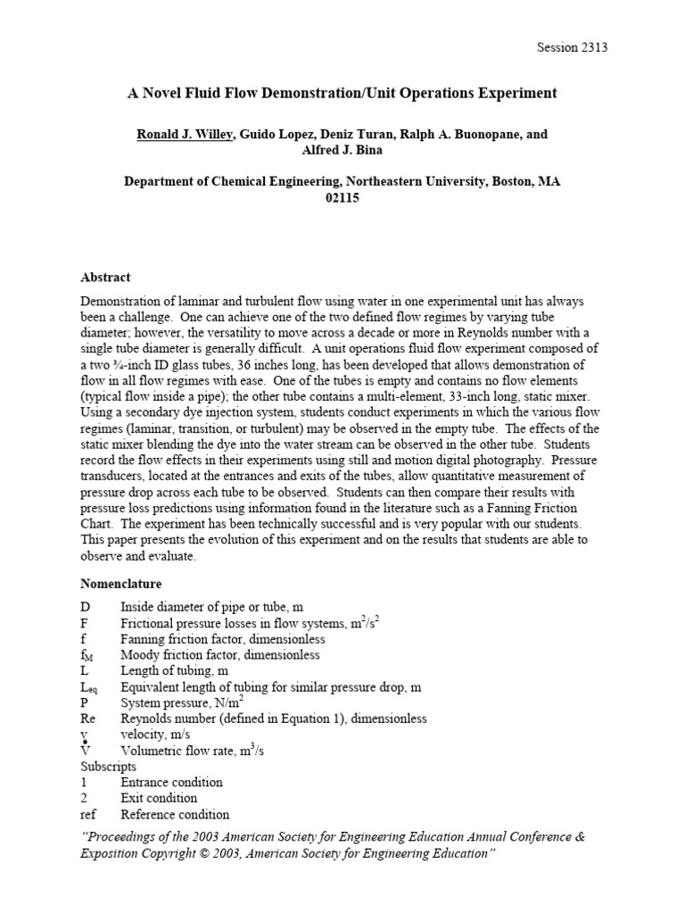 a-novel-fluid-flow-demonstration-unit-operations-experiment | PDF | Reynolds Number | Fluid Dynamics