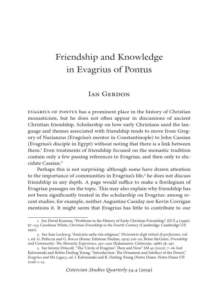 Friendship and Knowledge in Evagrius of | PDF | Christian Mysticism ...