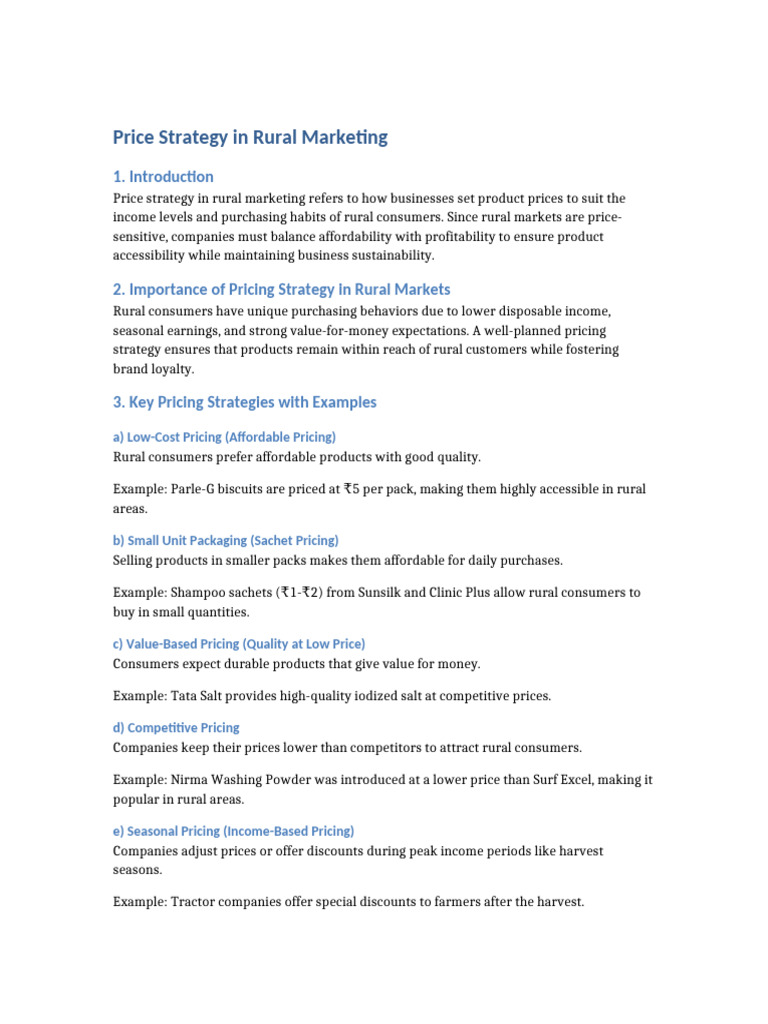 Effective Pricing Strategies for Rural Markets | PDF | Pricing | Prices
