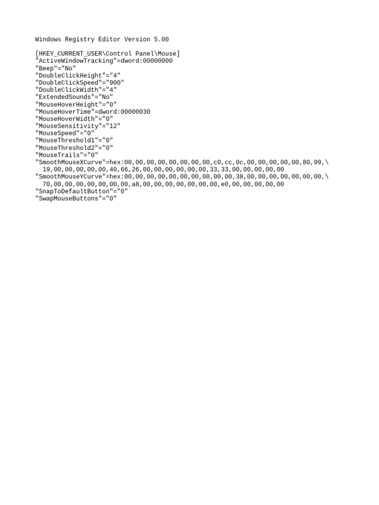 Mouse Settings Registry Configuration | PDF