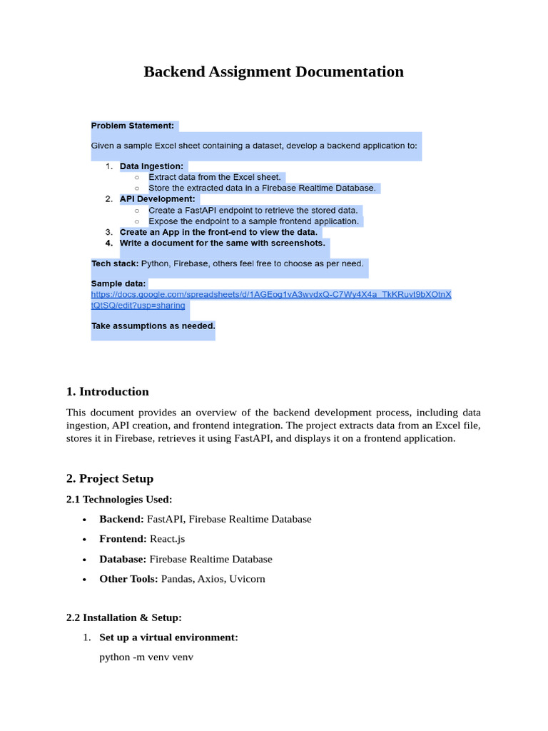 Backend Assignment Documentation | PDF | Microsoft Excel | Databases