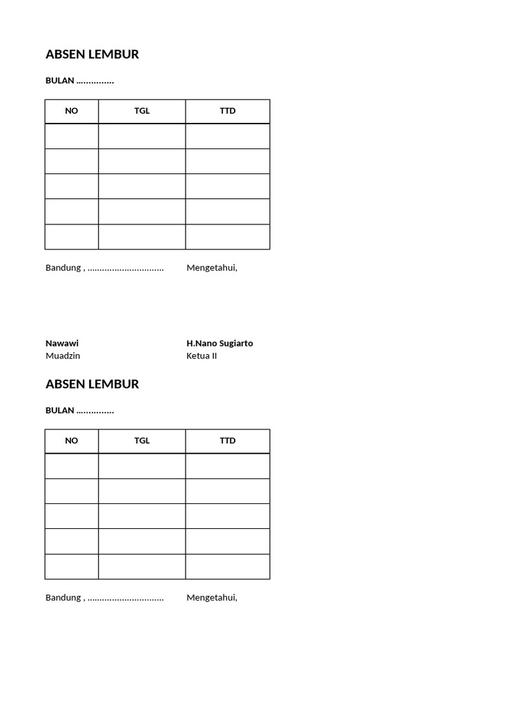 Absen Lembur | PDF