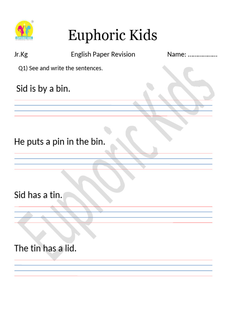 Jr.Kg English Revision Worksheet | PDF