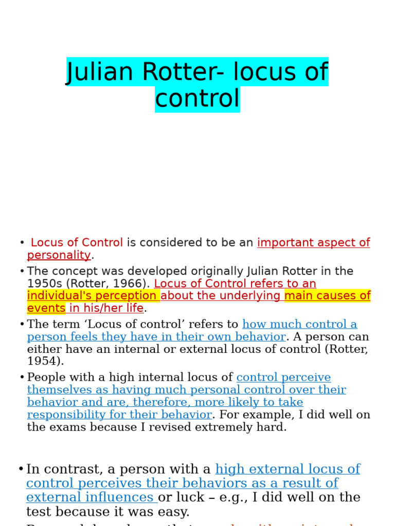 Julian Rotter - Locus of Control | PDF