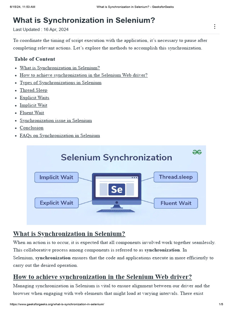 What Is Synchronization in Selenium - GeeksforGeeks | PDF | Selenium (Software) | Computer ...