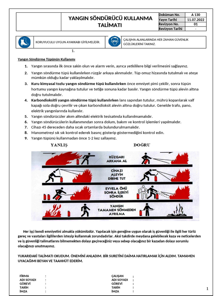 Yangin Söndürücü Kullanma Tali̇mati | PDF
