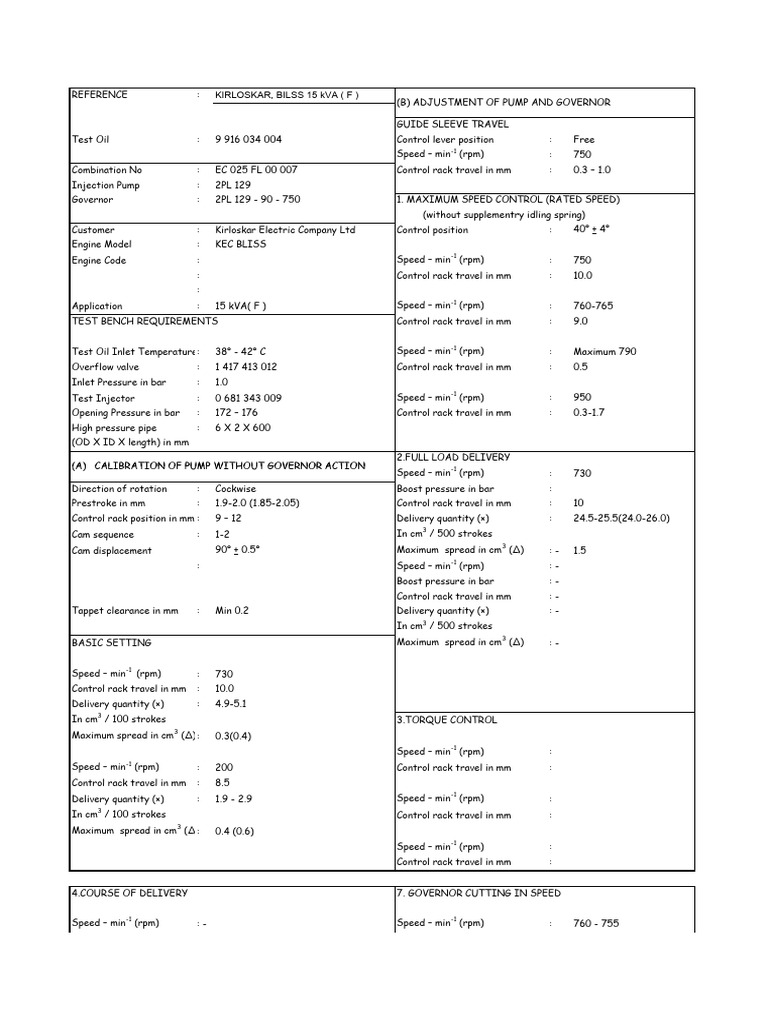 Kec 15kva F Series Fip Calibrations | PDF | Pump | Rotating Machines