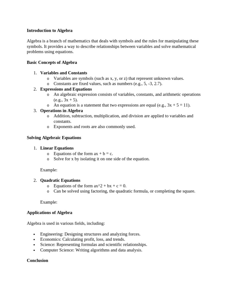 Introduction To Algebra | PDF