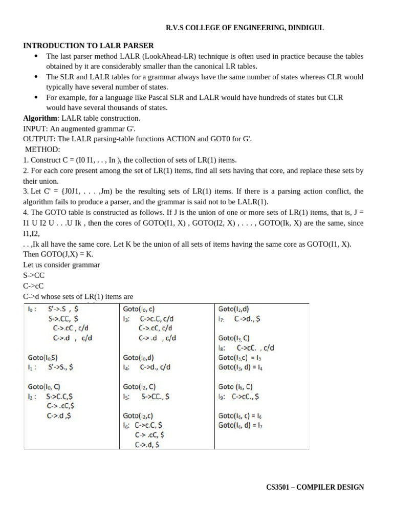 INTRODUCTION TO LALR PARSER,ERROR HANDLER AND RECOVERY IN SYNTAX ANALYZER | PDF | Parsing | Syntax