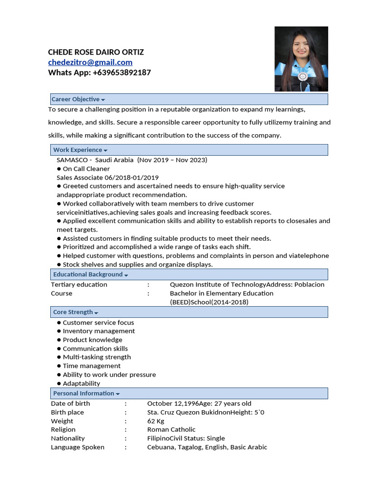 Chede Rose Dairo Ortiz - CV - 030318 | PDF