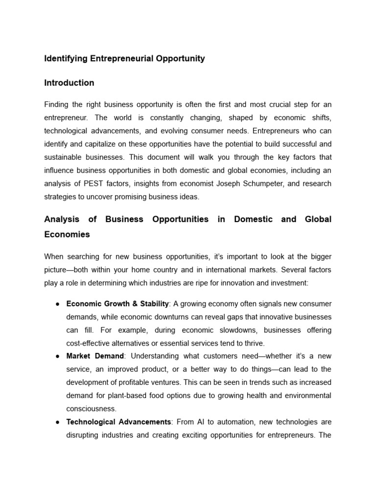 Identifying Entrepreneurial Opportunity | PDF | Entrepreneurship ...