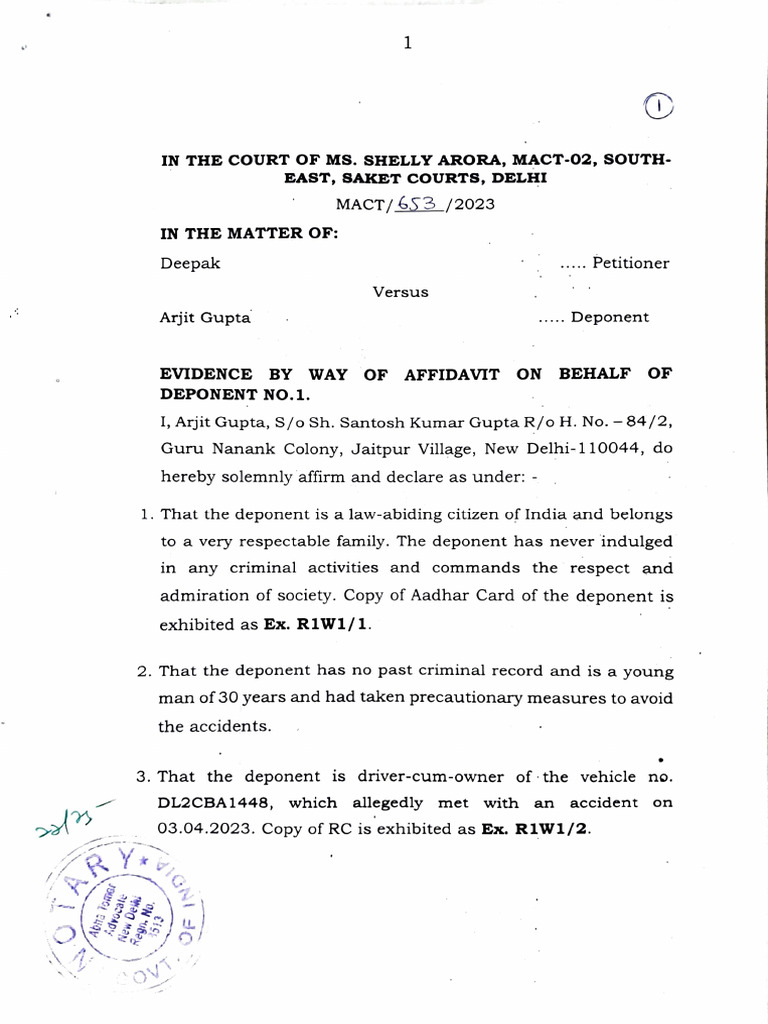 Affidavit of Evidence in Accident Case | PDF | Insurance | Deductible