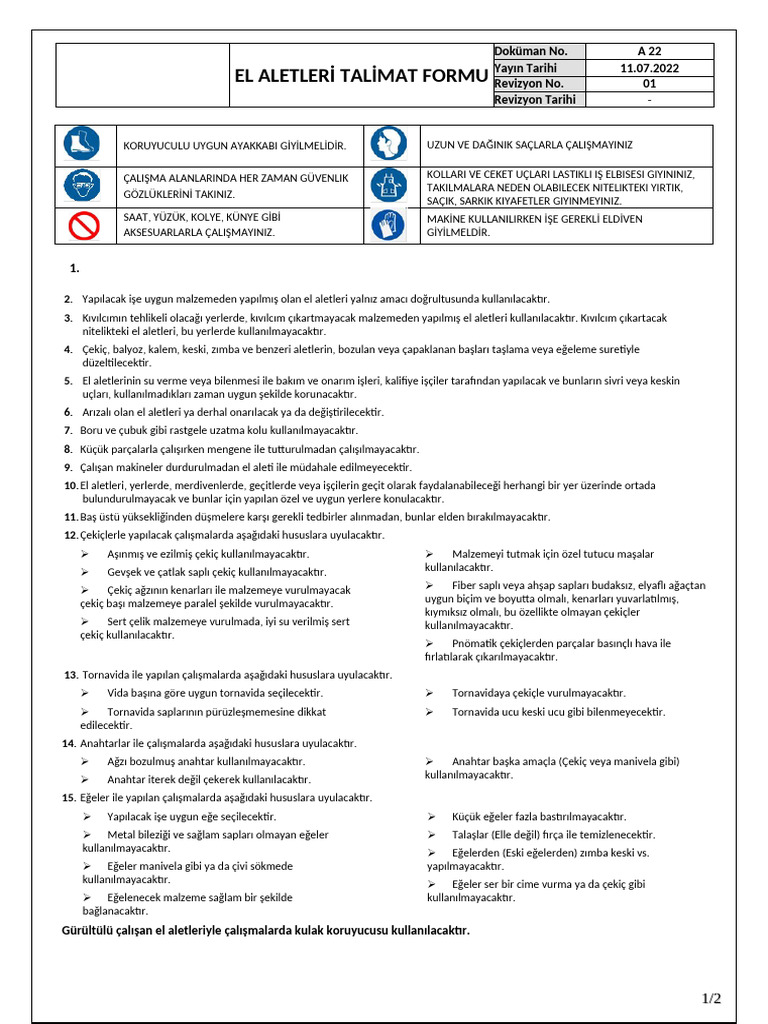 EL ALETLERİ TALİMAT FORMU | PDF