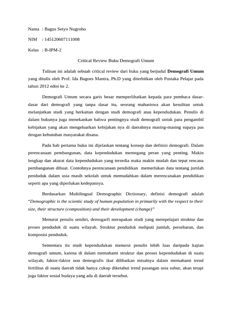 Bagus Setyo Nugroho Critical Review | PDF