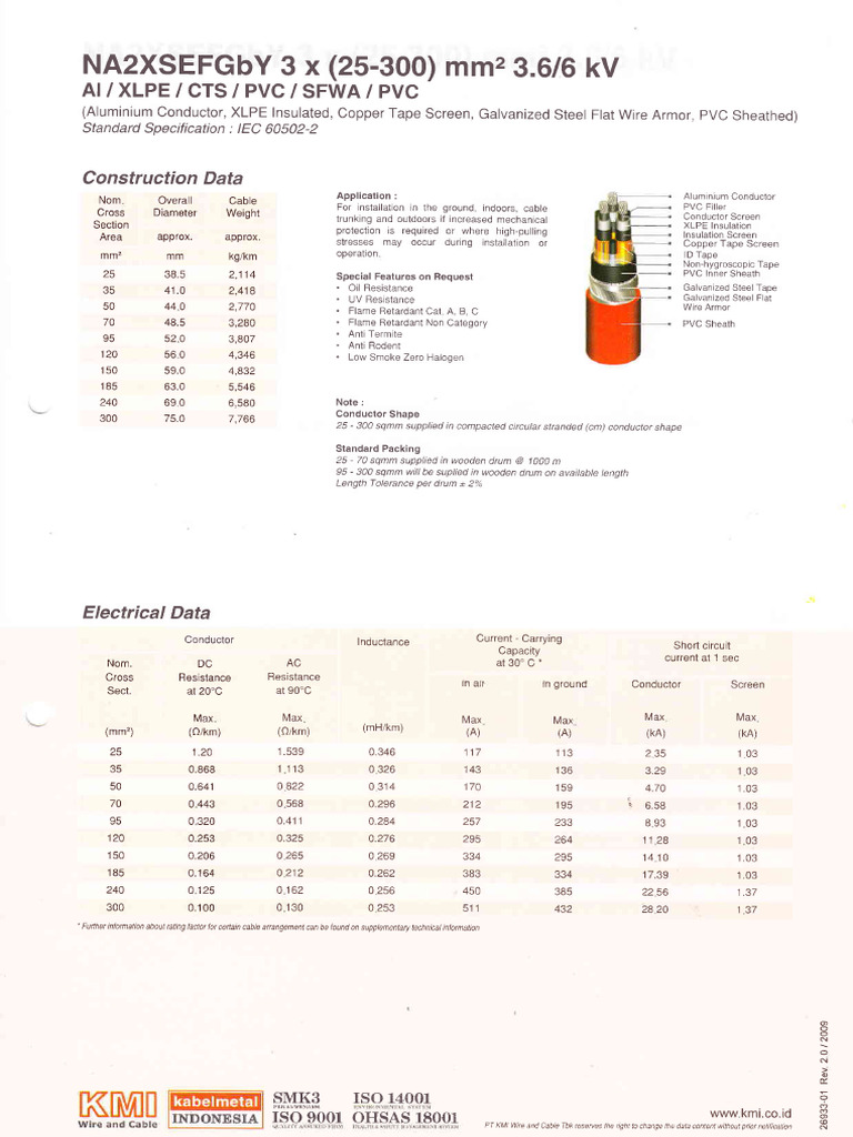 NA2XSEFGBY 3x (35 300) MM 12 20kV | PDF | Electrical Conductor | Insulator (Electricity)