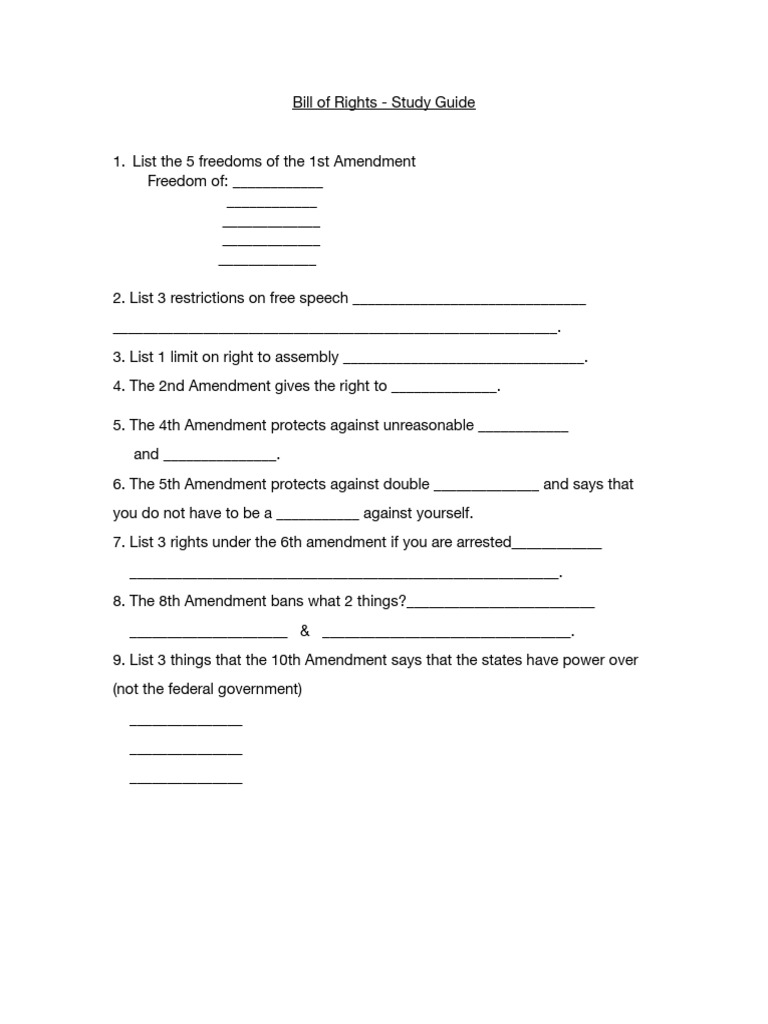 Bill+of+Rights+Quiz+Study+Guide.docx | PDF