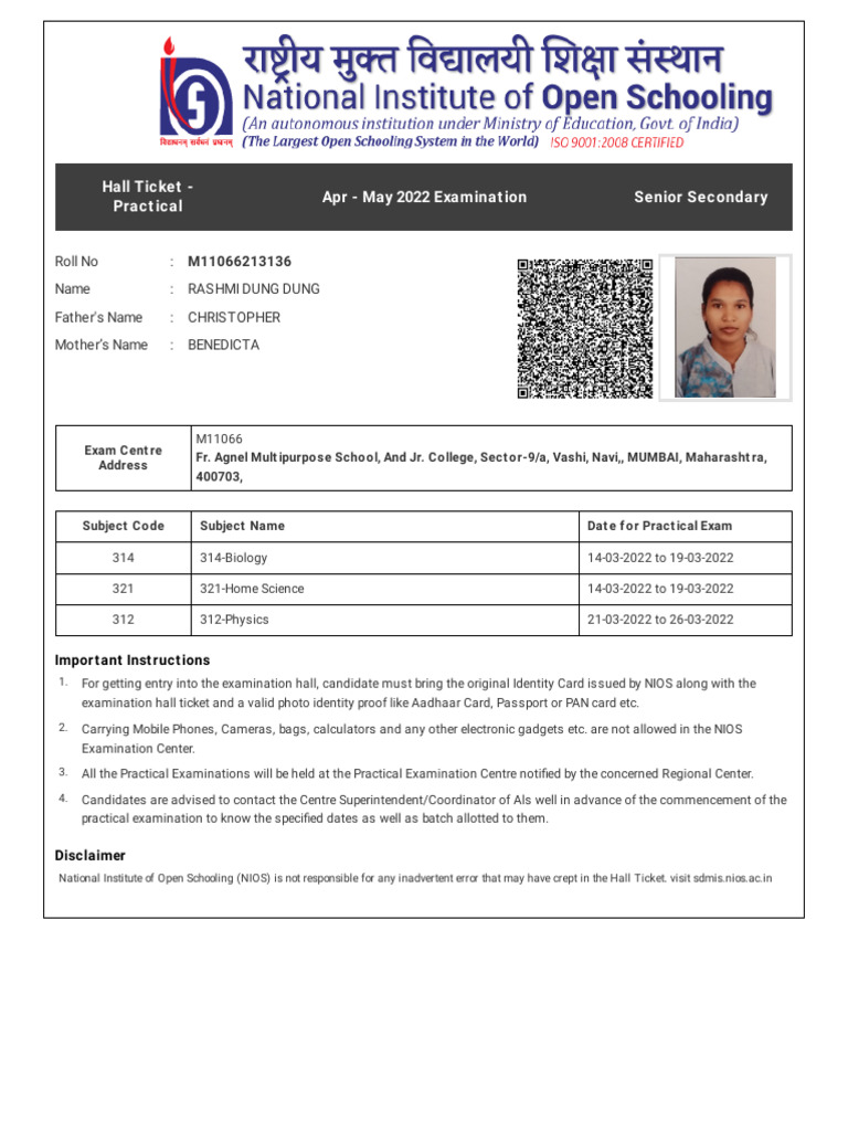 Hall Ticket .. Opposite | PDF