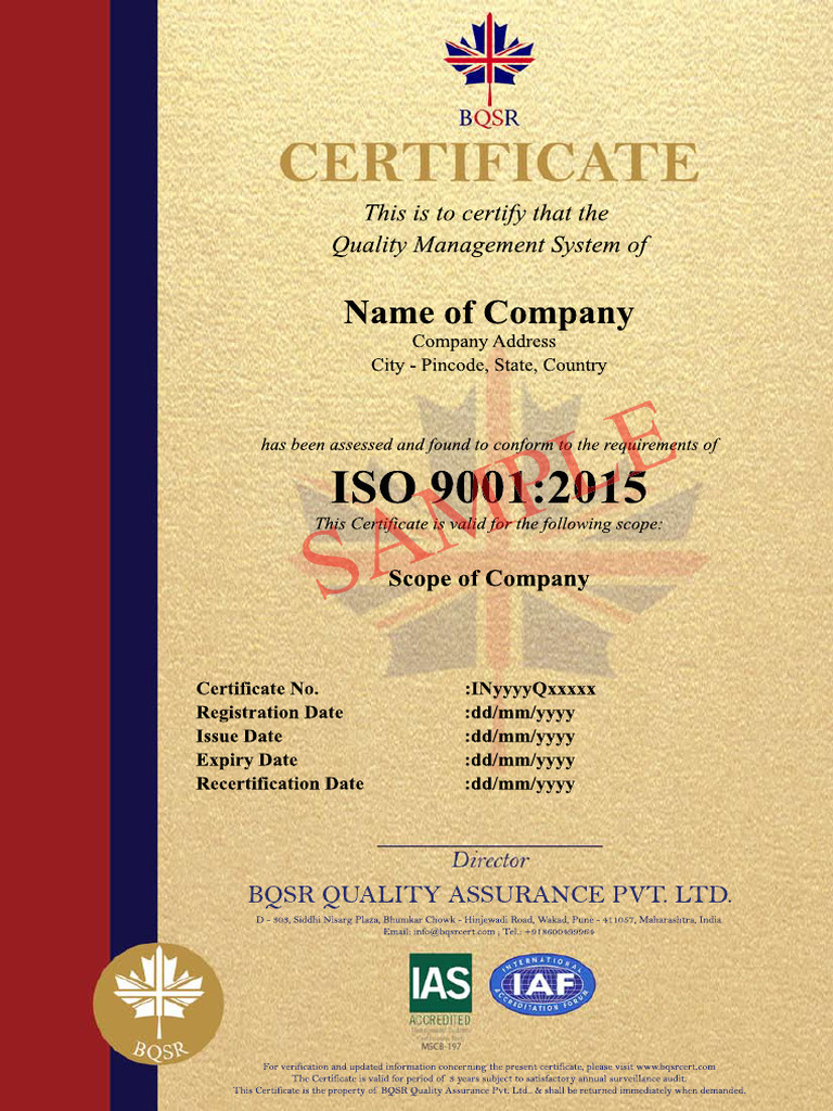 BQSR Standard Draft 9001 Certificate | PDF