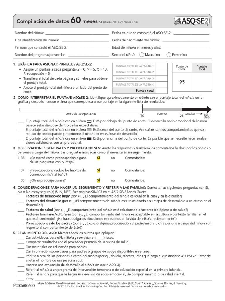 ASQ-SE 2 PACIENTE - RESPUESTAS | PDF
