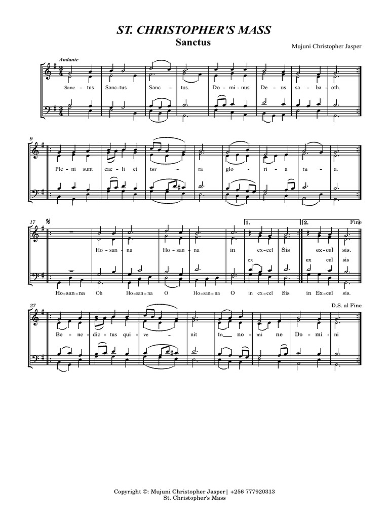 Sanctus (St. Christopher's Mass) - Christopher J. Mujuni | PDF | Mass (Liturgy) | Catholic Liturgy
