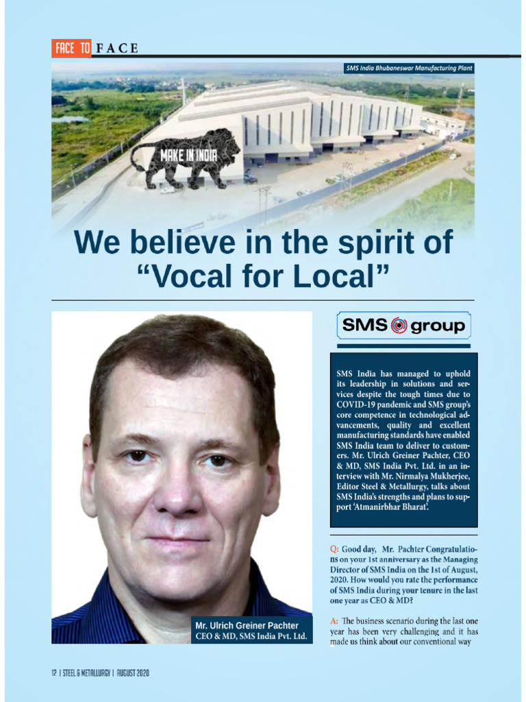 Interview of Mr. Greiner in Steel & Metallurgy - Aug 2020 | PDF