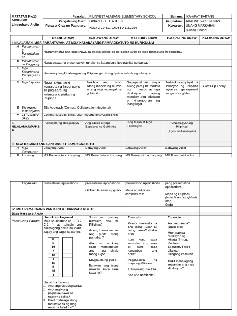 LE - AP 4 - Q1 - Week1 | PDF