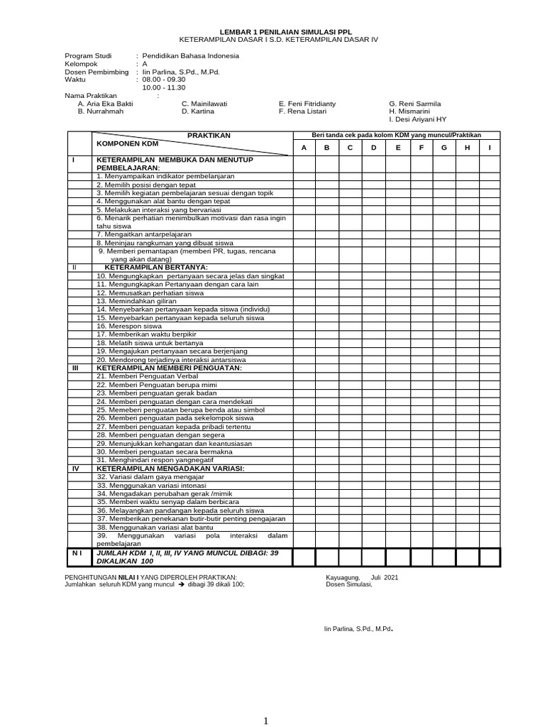 17 Format Penilaian Simulasi | PDF