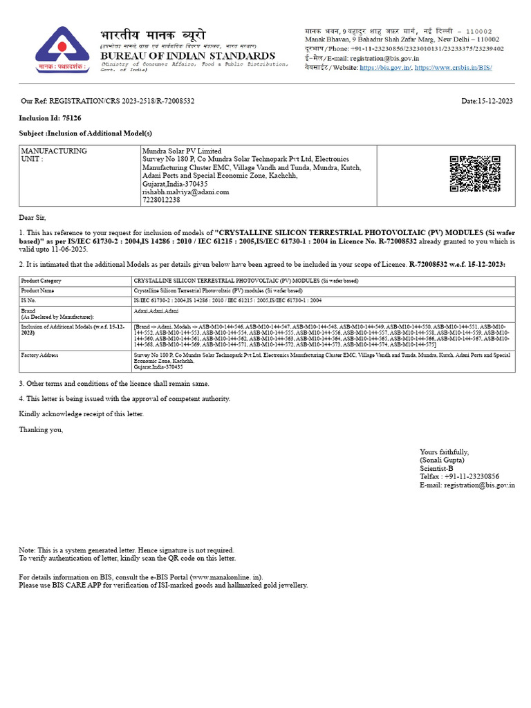 Adani Topcon BIS Certificate | PDF | Solar Power | Photovoltaics