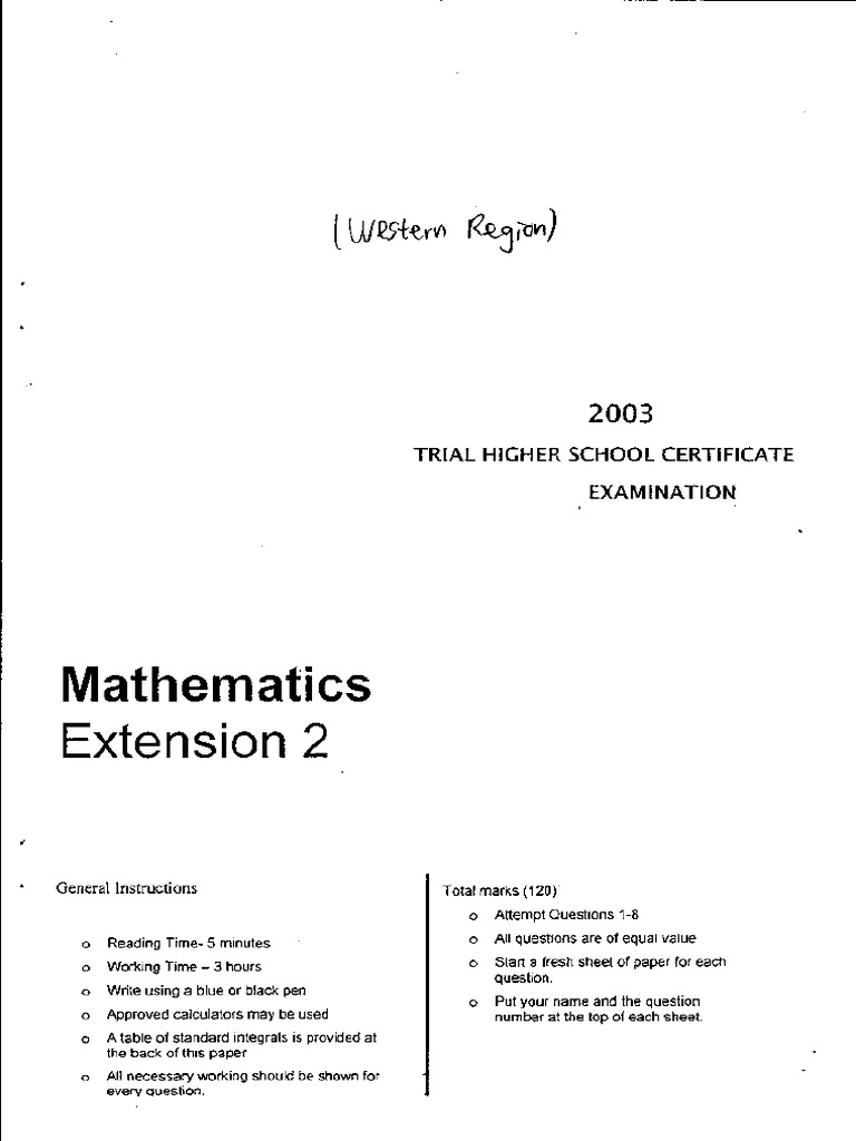 Western Region HSC Ext 2 - Trial 2003 | PDF