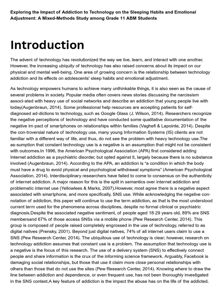 Exploring the Impact of Addiction to Technology on the Sleeping Habits ...