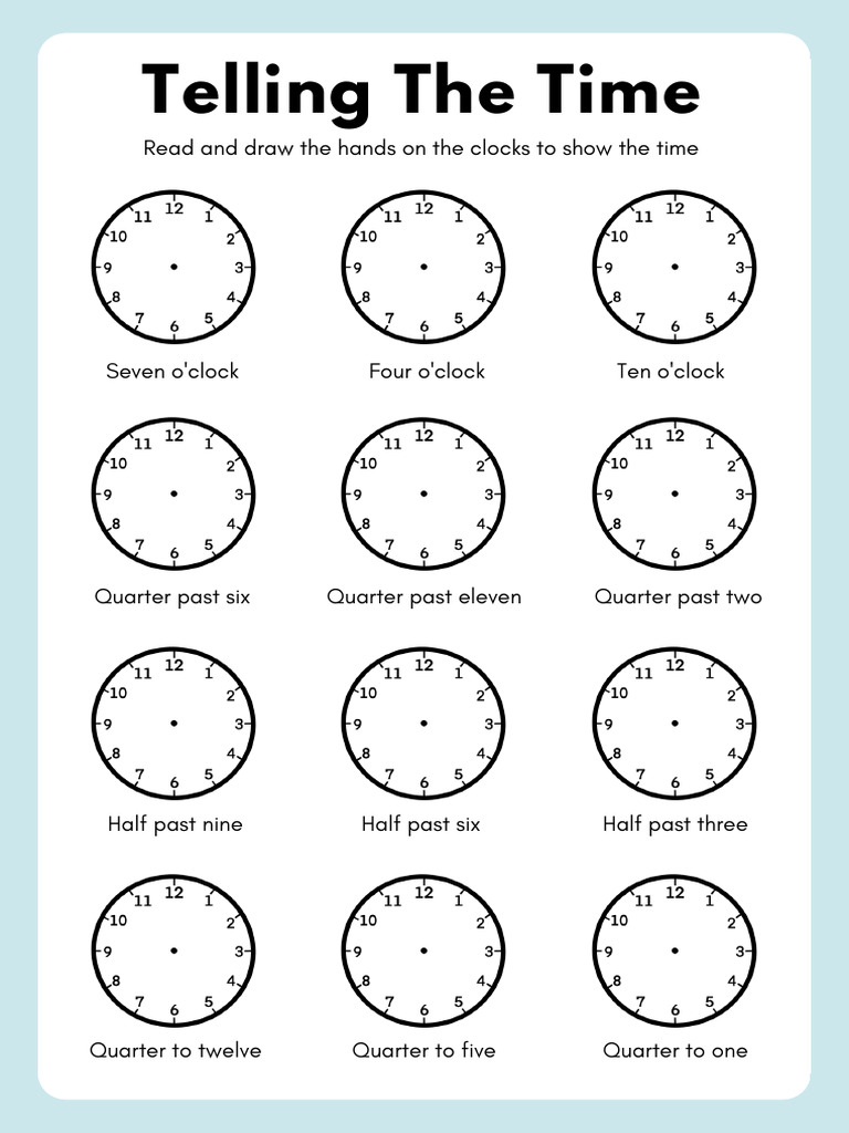 Light Blue Telling the Time Worksheet | PDF