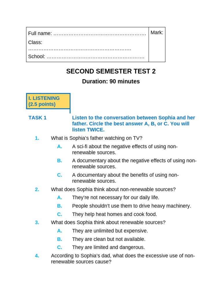 Second Semester Test 2: Duration: 90 Minutes | PDF | Transport | Scotland