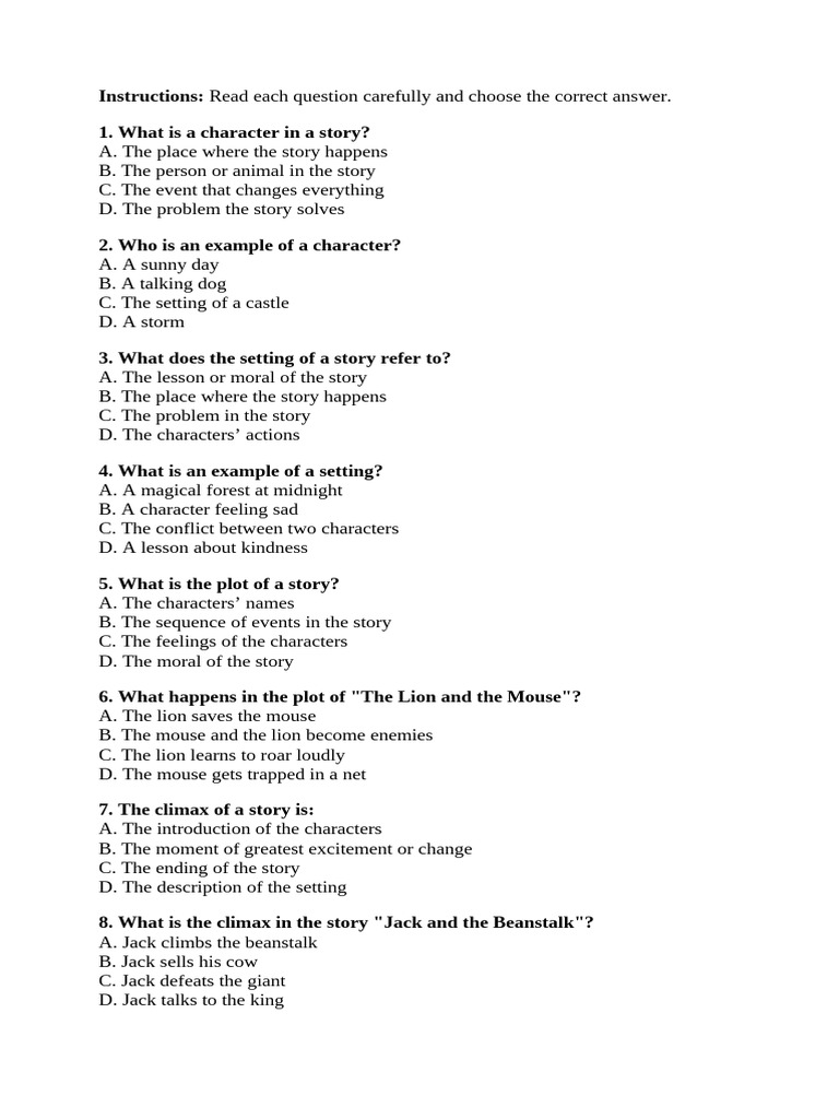 Story Elements Quiz for Kids | PDF | Dorothy Gale