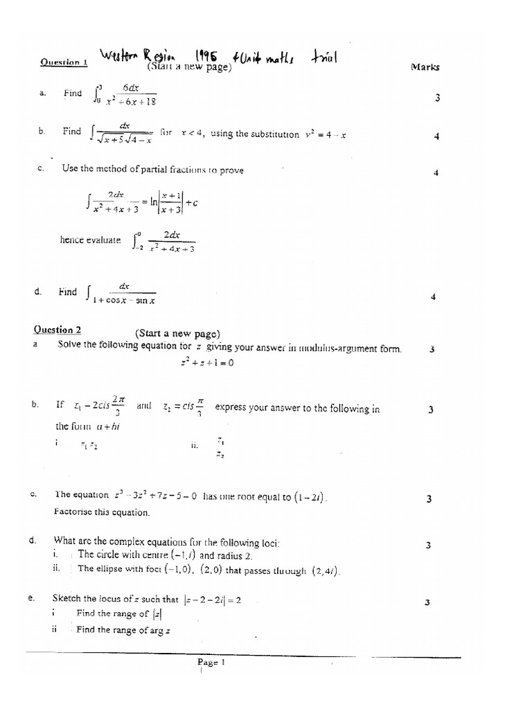 Western Region HSC Ext 2 - Trial 1996 | PDF