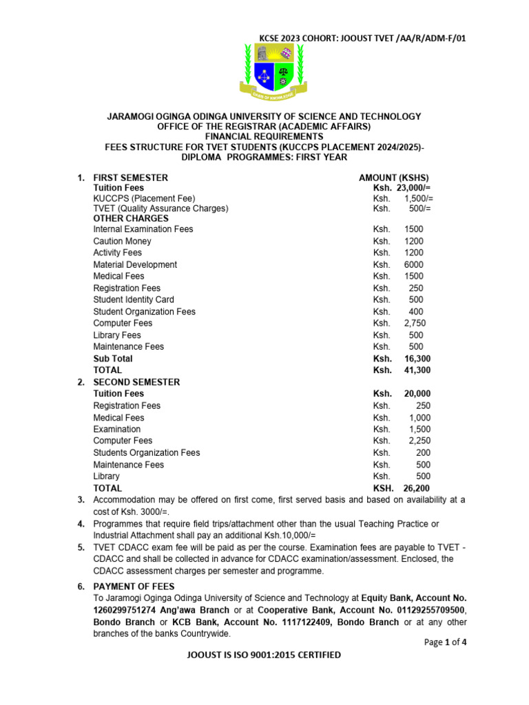 Tvet Fees Structure.24.5.2024 | PDF | Fee | Educational Stages
