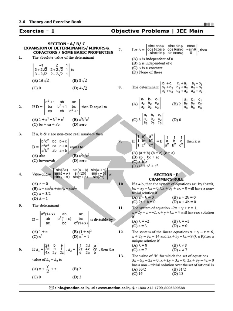 Determinant-Exercise JEE @GB Sir | PDF | Equations | Mathematical Concepts