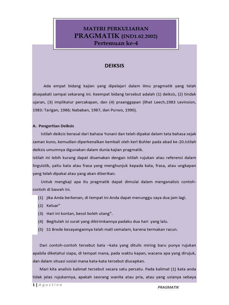 MATERI Pertemuan Ke-4 Deiksis | PDF