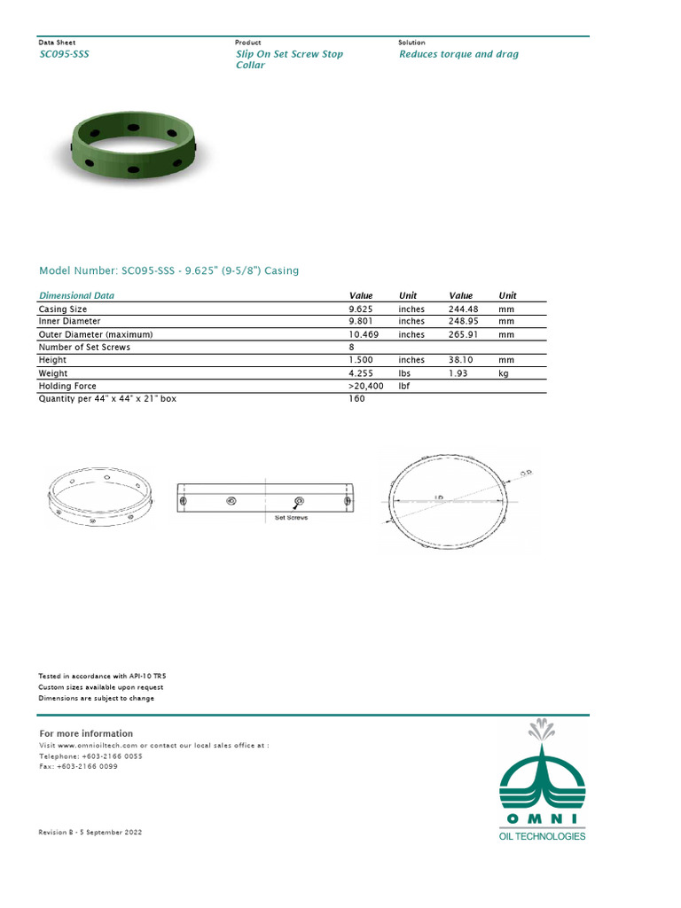 Slip On Set Screw Stop Collar - SC095-SSS-B | PDF