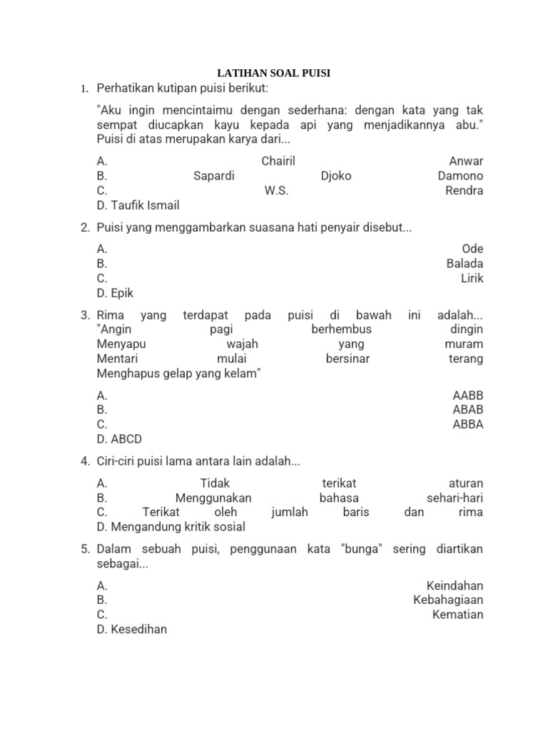 Latihan Soal Puisi Kelas 8 | PDF