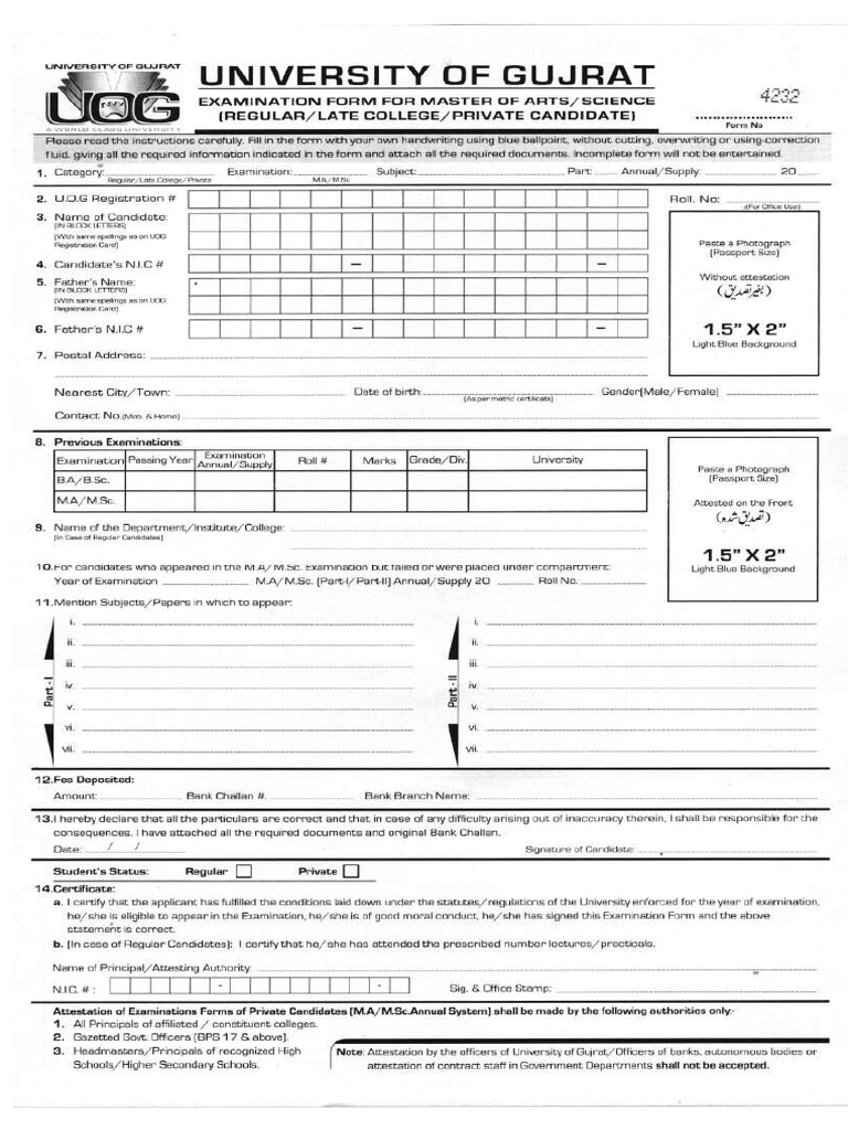MA M.SC Examination Form 2018 | PDF