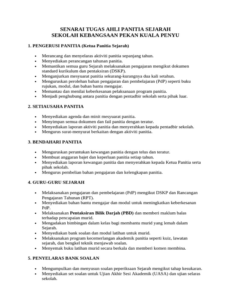 Senarai tugas AJK | PDF