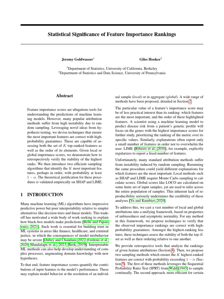 Statistical Significance of Feature Importance Rankings | PDF | Normal ...