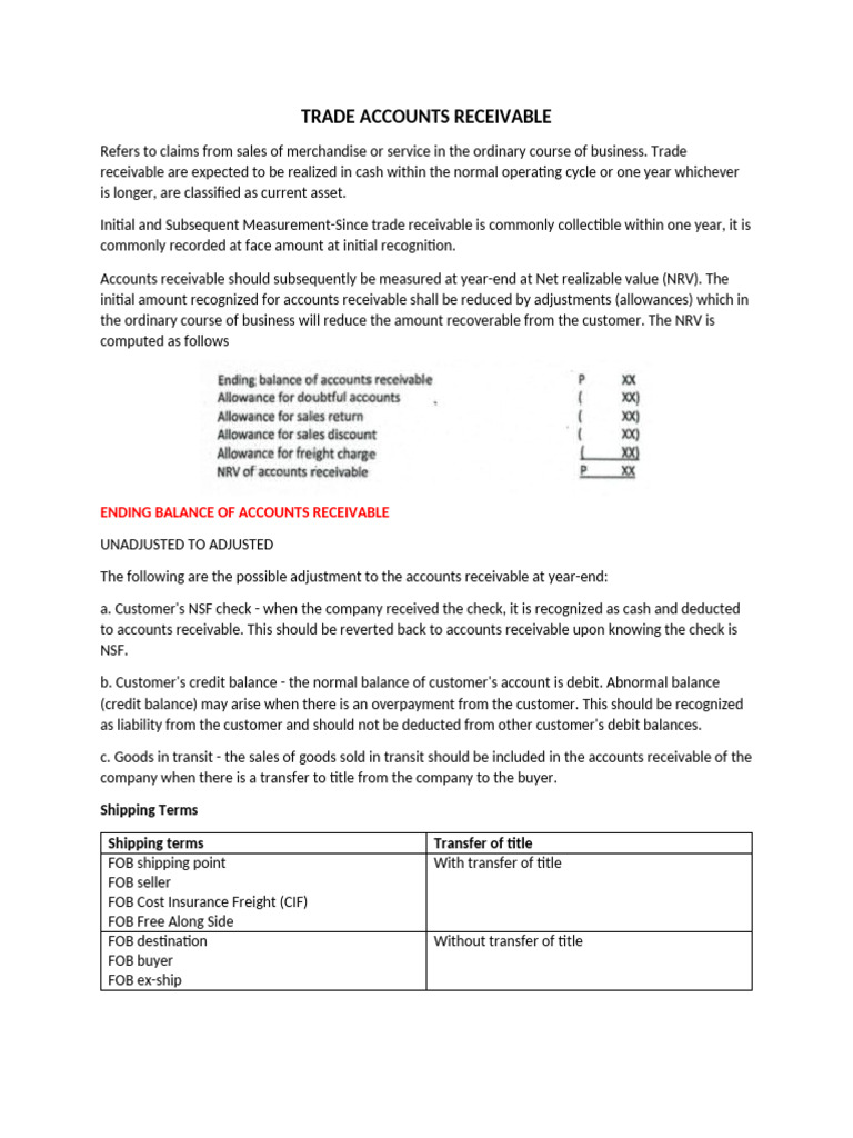 Trade Accounts Receivable Guide | PDF | Bad Debt | Financial Accounting