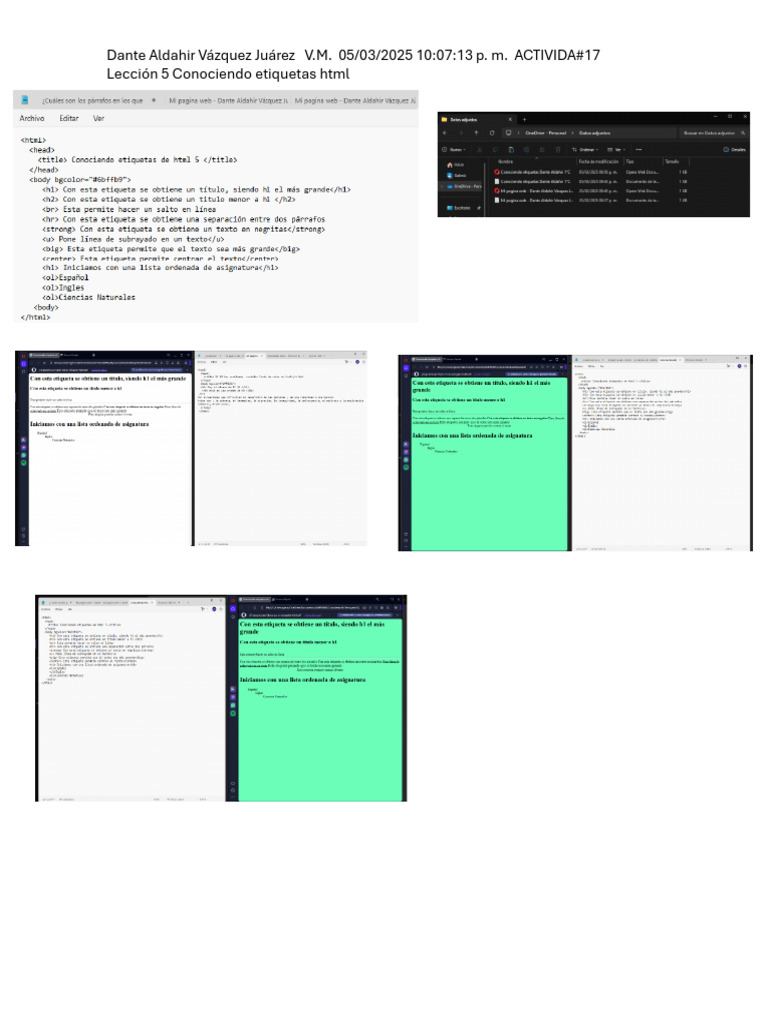 Conociendo Etiquetas HTML Dante Aldahir 1°C N.L 32 | PDF