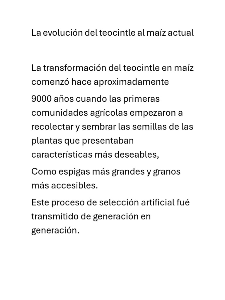 La evolución del teocintle al maíz actual | PDF