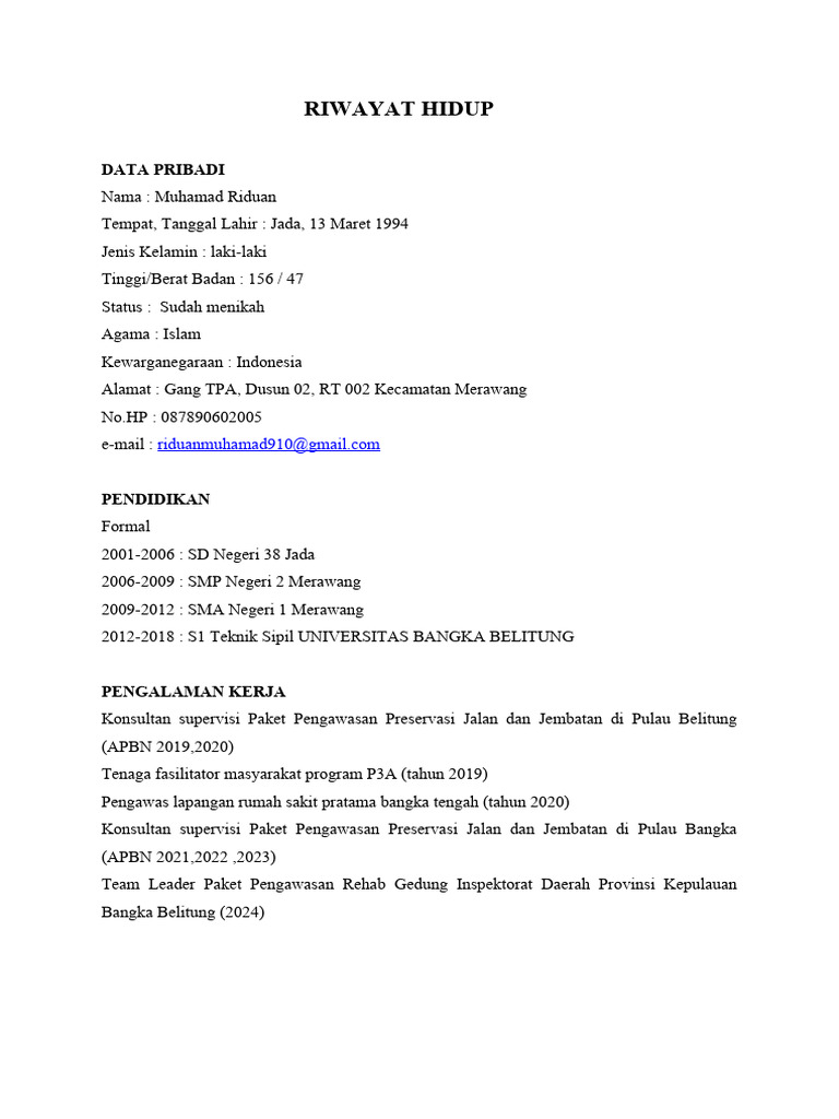 CV Muhamad Riduan | PDF