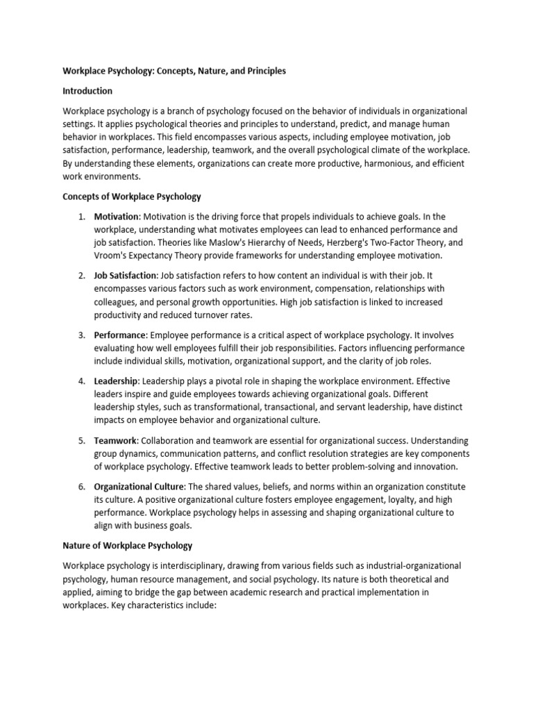 nature and principles of workplace psychology | PDF | Industrial And ...